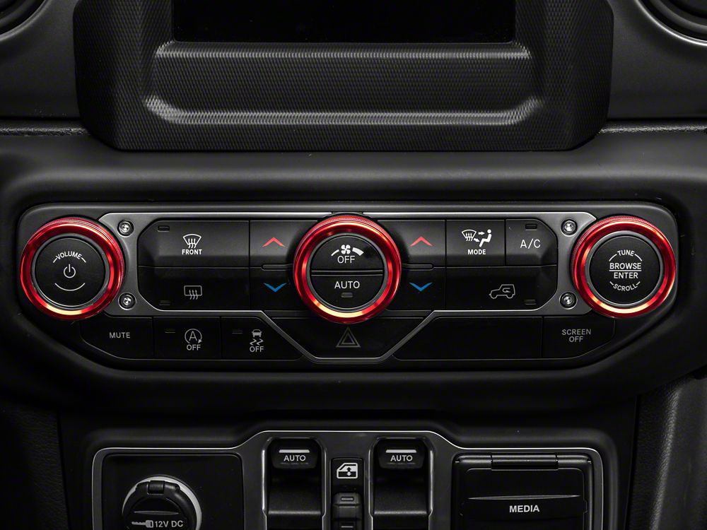 RedRock Billet Aluminum HVAC and Radio Control Knob Trim Ring Set; Red ...